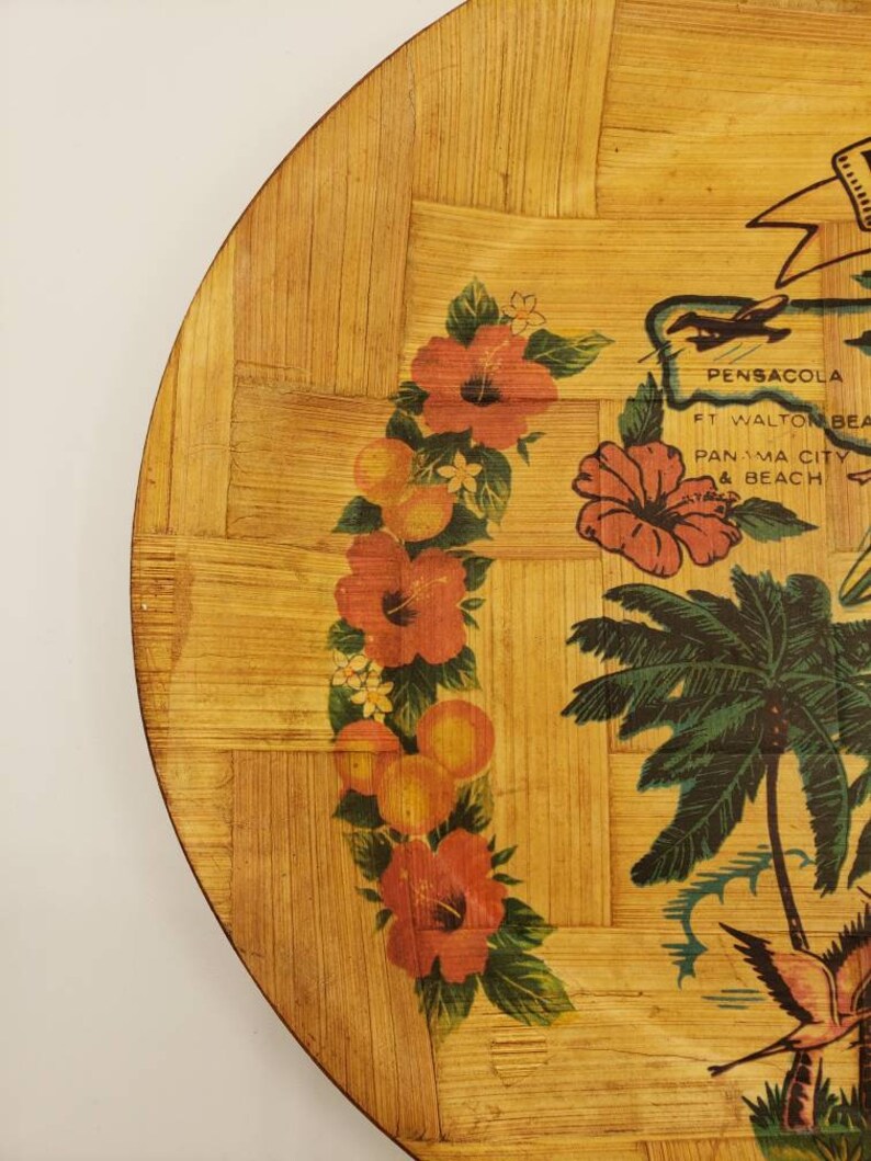 Vintage MCM Florida State Map Bamboo Serving Tray Platter Souvenir ...