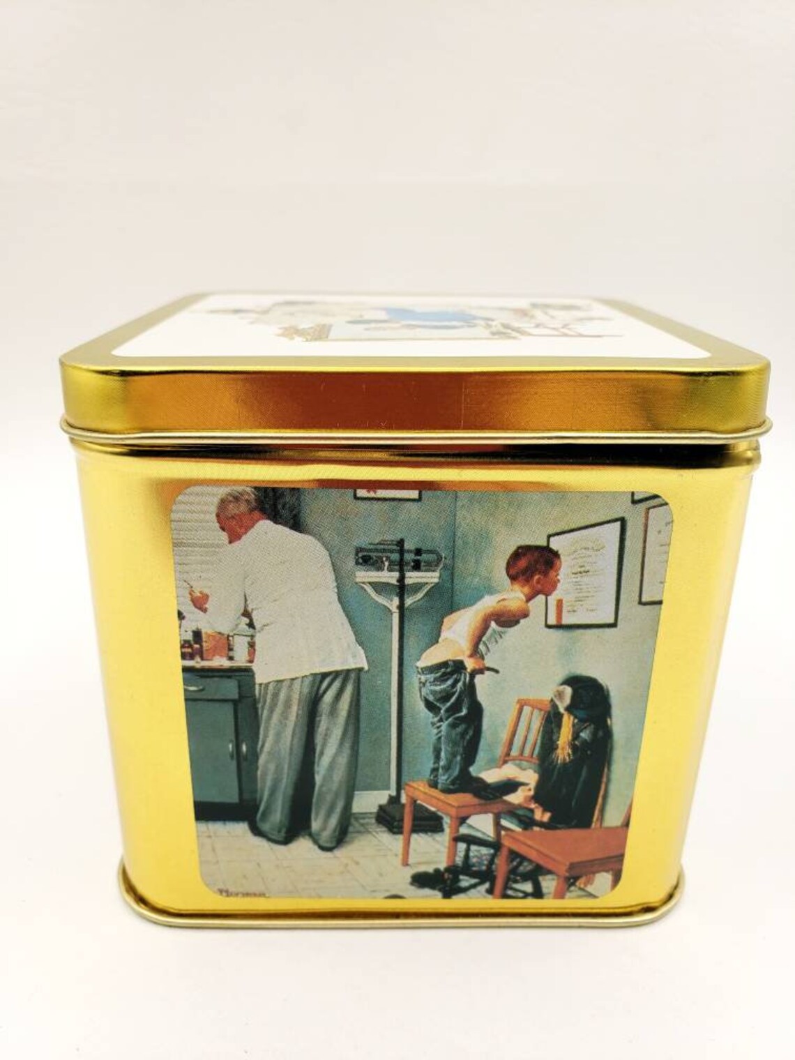 Norman Rockwell 1994 Empty Gold Tin Cube Made in England for - Etsy