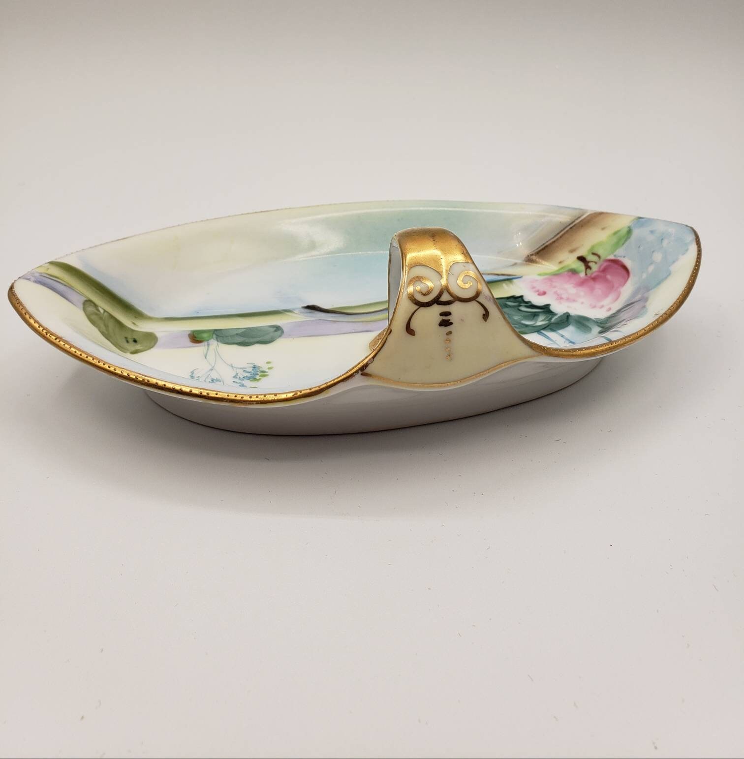 Nippon Hand Painted Japanese Garden Bon Bon Candy Nut Trinket Dish ...