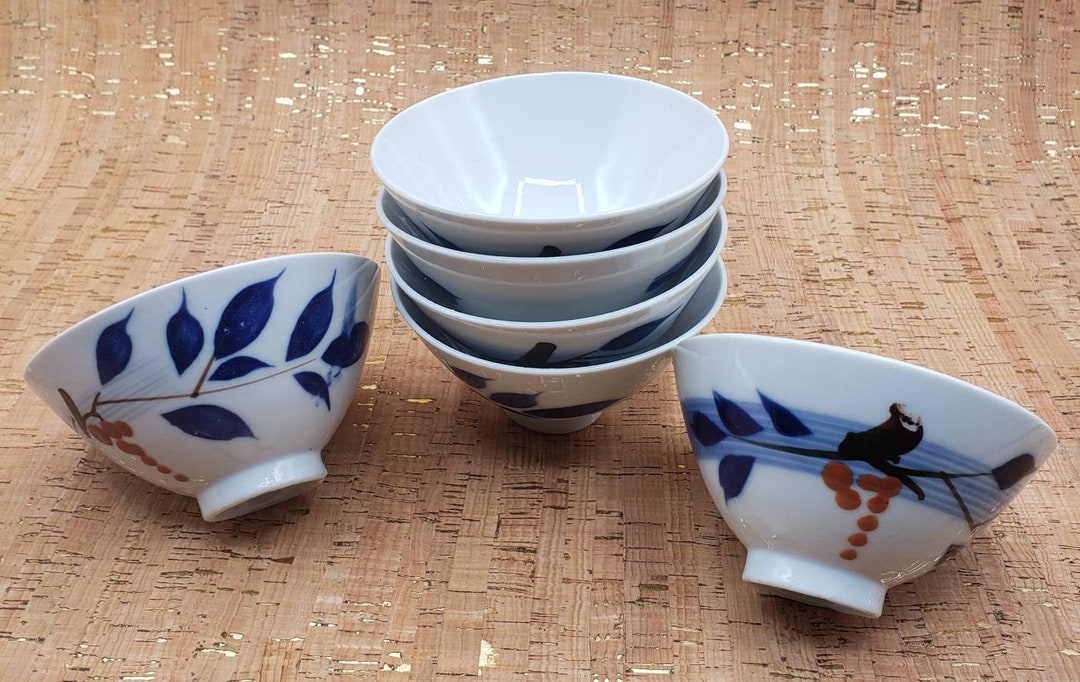 Vintage Japanese Porcelain Rice Cup Soup Noodle Bowl Blue & White MCM ...