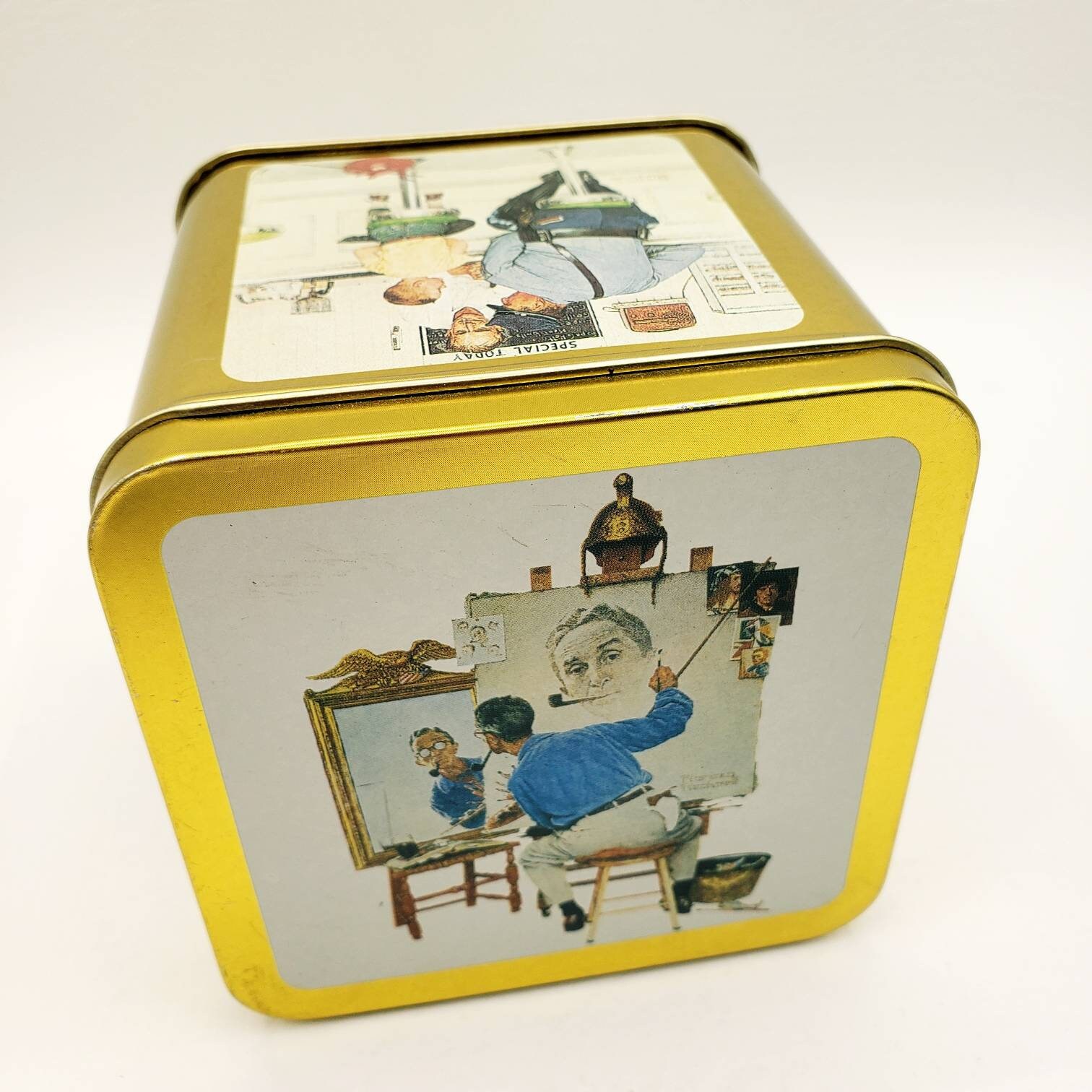 Norman Rockwell 1994 Empty Gold Tin Cube Made in England for - Etsy