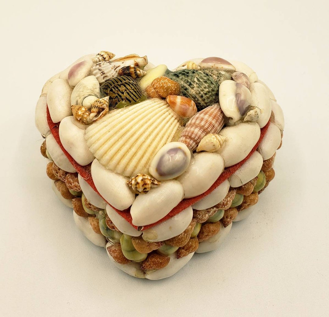 Vintage Seashell Covered Heart Shaped Trinket Jewelry Box Philippines ...
