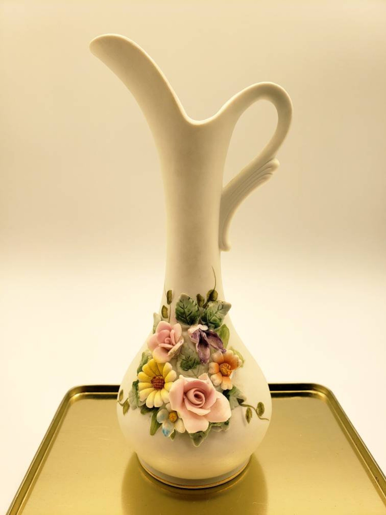 Vintage Lefton China Bisque Vase Hand Painted Flowers, Floral Retro ...