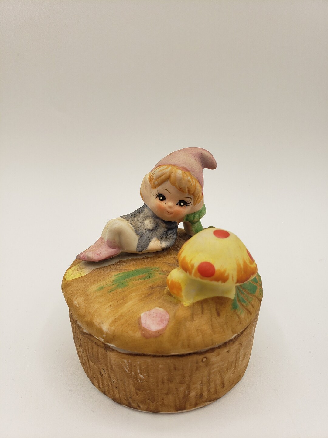 Vintage Elf Pixie Fairy Gnome Homco Ceramic Trinket Box Mushroom ...