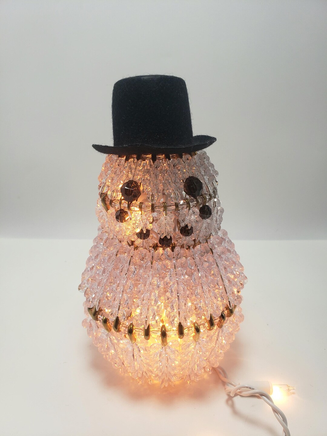 Vintage Lighted Safety Pin Snowman Beaded W Lights & Top Hat Electric ...