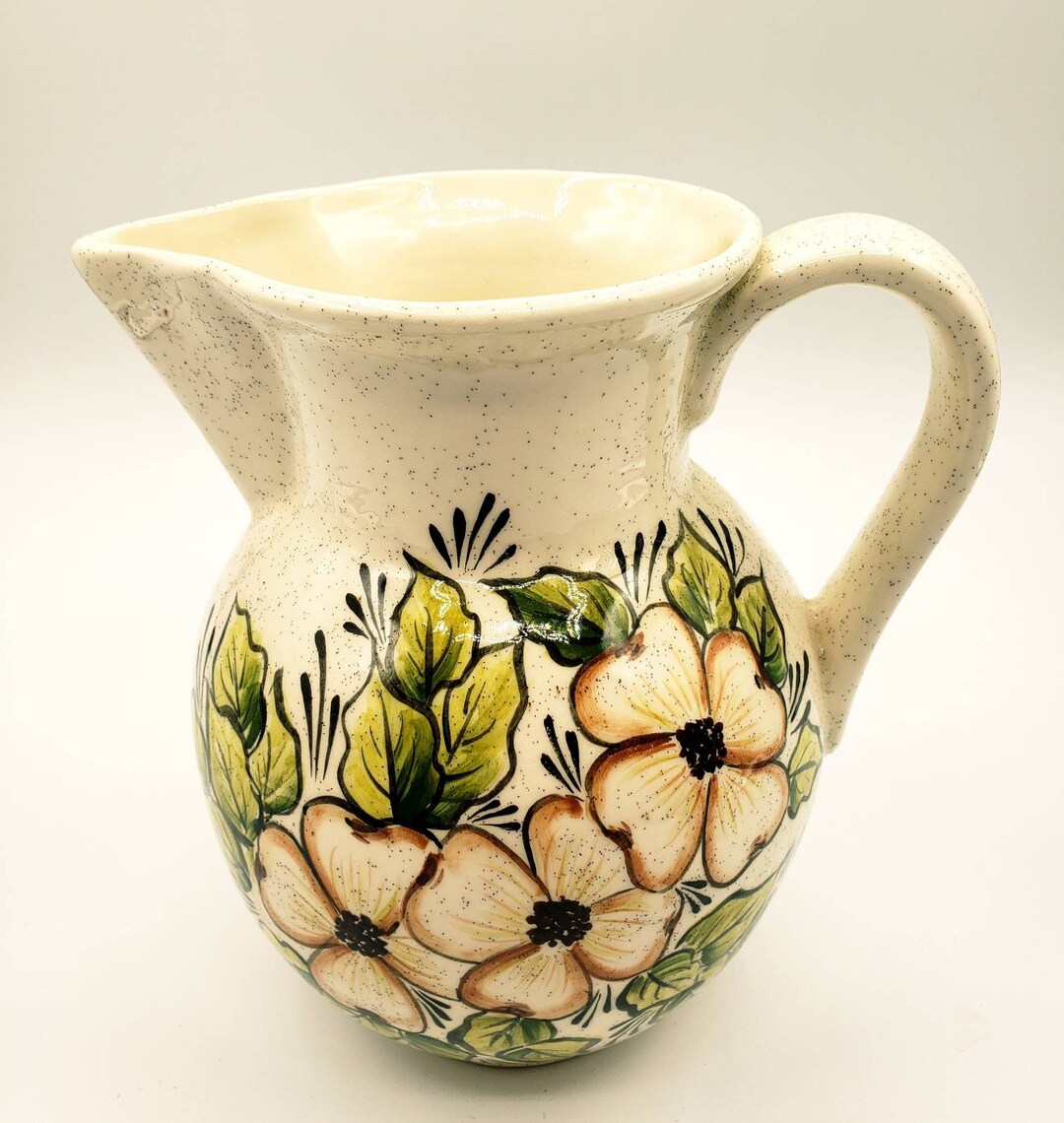 Hand Painted Italian? Vintage Water Pitcher Flower Vase Floral Italy ...