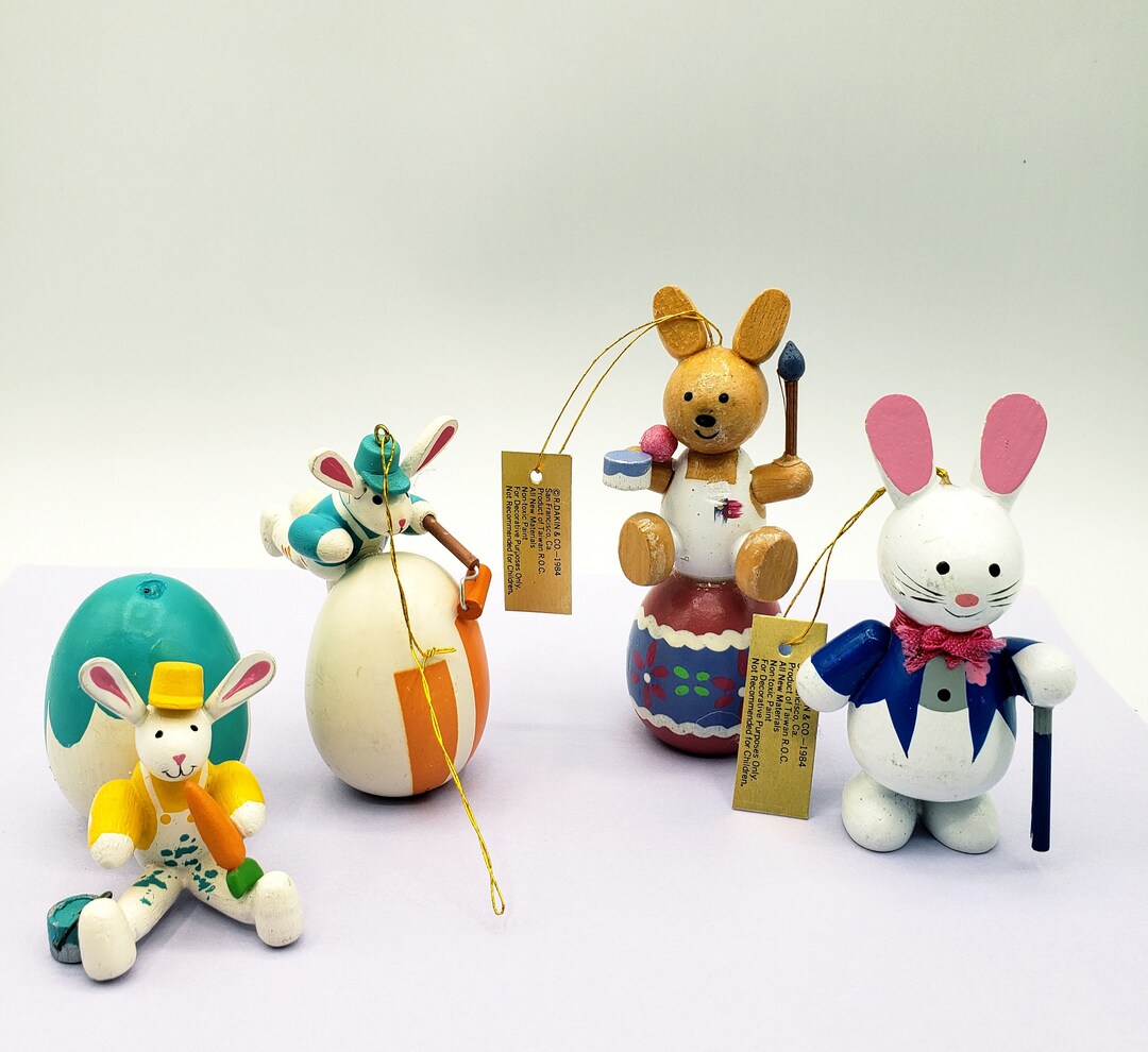 Vintage R. Dakin Easter Ornament Wooden Bunny Rabbit Egg 1984 4 Cake ...
