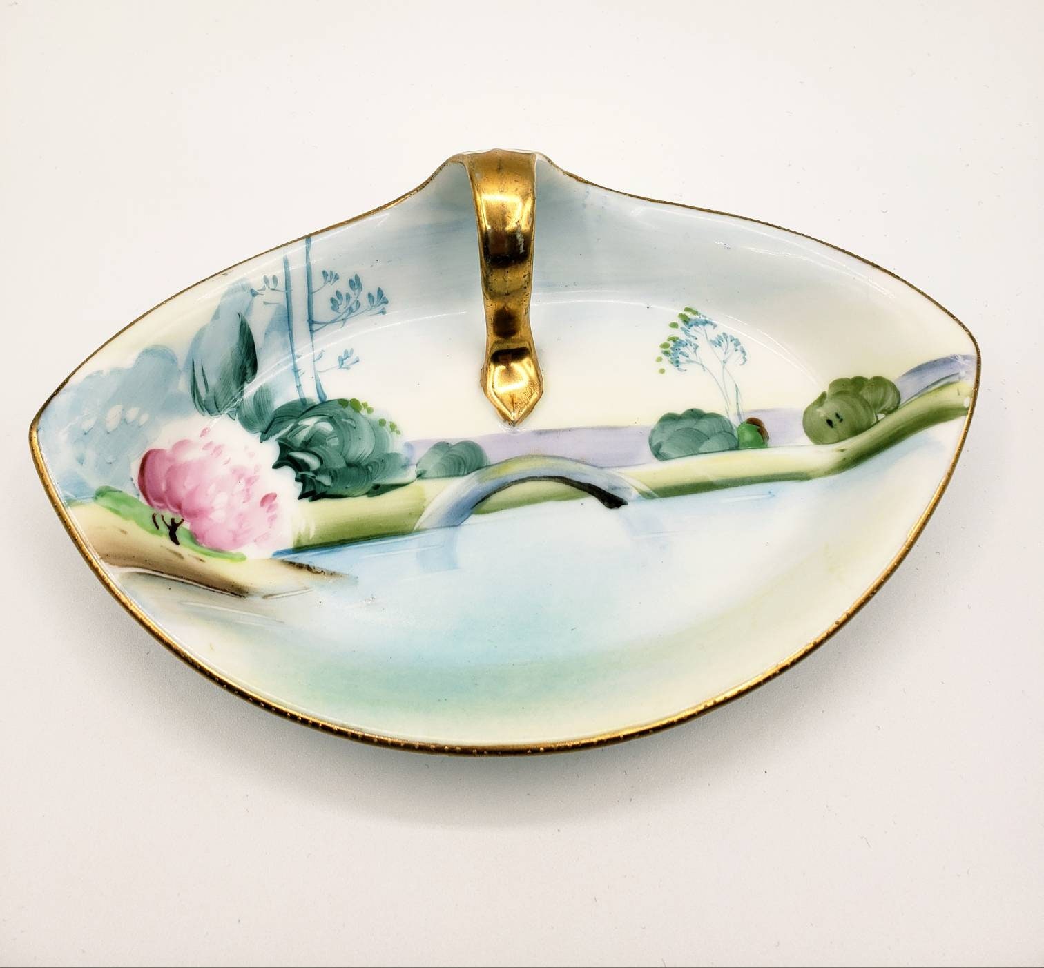 Nippon Hand Painted Japanese Garden Bon Bon Candy Nut Trinket Dish ...
