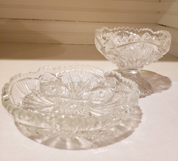 Vintage EAPG Footed Compote Bowl & Candy Dish Set Sawtooth - Etsy