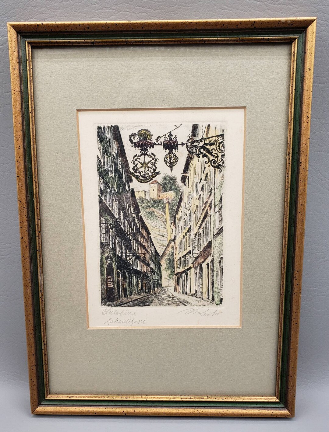 Hand Tinted Art Etching Belgian Street, Jalrburg, Signed Rister, Matted ...
