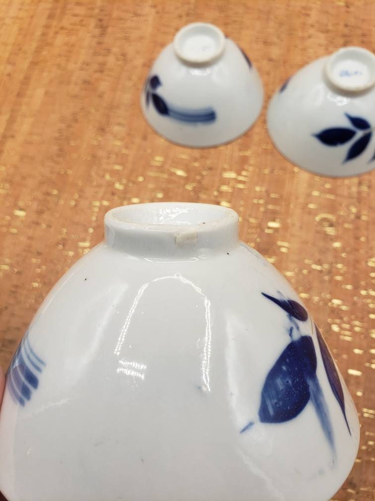 Vintage Japanese Porcelain Rice Cup Soup Noodle Bowl Blue & White MCM ...