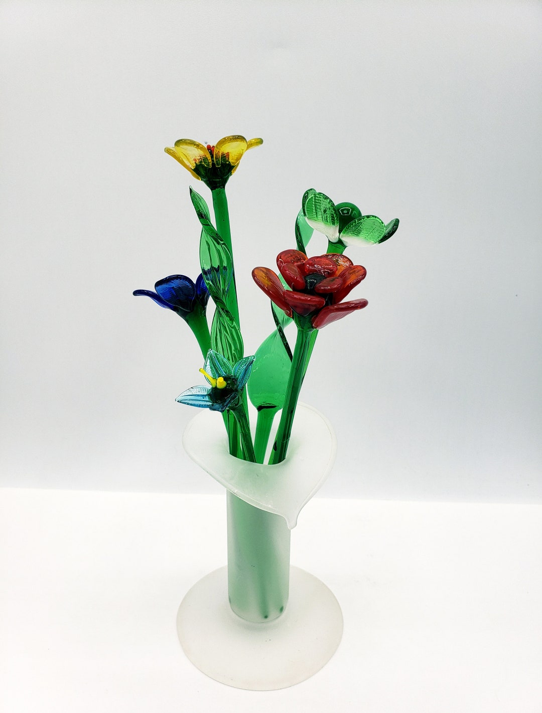 Jack in the Pulpit Mini Glass Vase W 5 Hand Blown Glass Flowers & 2 ...