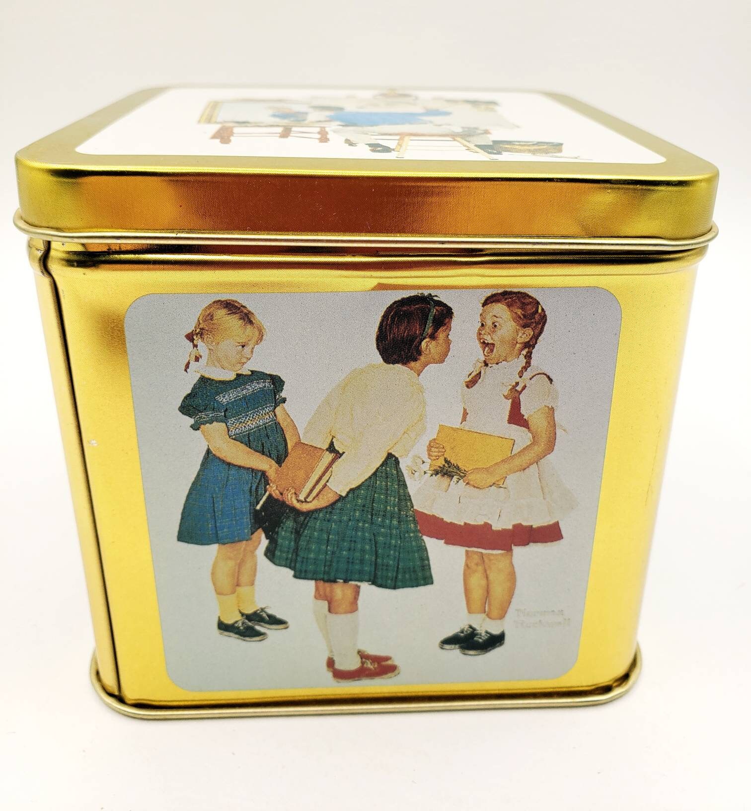 Norman Rockwell 1994 Empty Gold Tin Cube Made in England for - Etsy