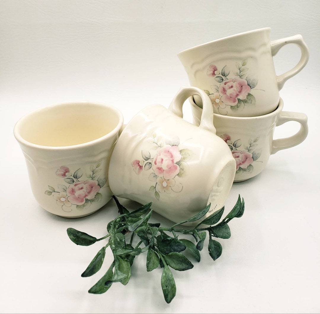Pfaltzgraff TEA ROSE Pink Floral Coffee Mug Tea Cup (4) Retired Vintage ...