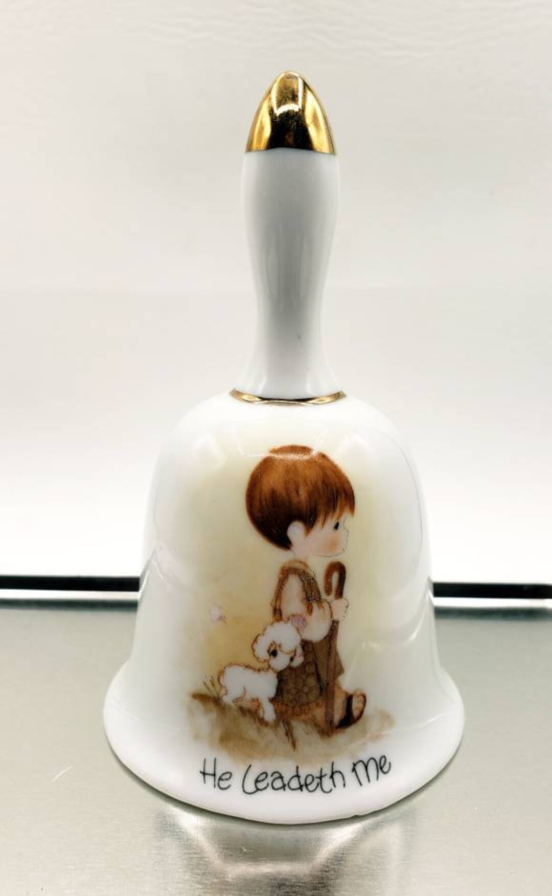 Enesco Precious Moments Porcelain Bell "he Leadeth Me" Vintage 1985 ...