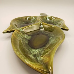 1960's Wade of California Pottery Avocado Green Leaf Dish Drip Glaze 2 ...