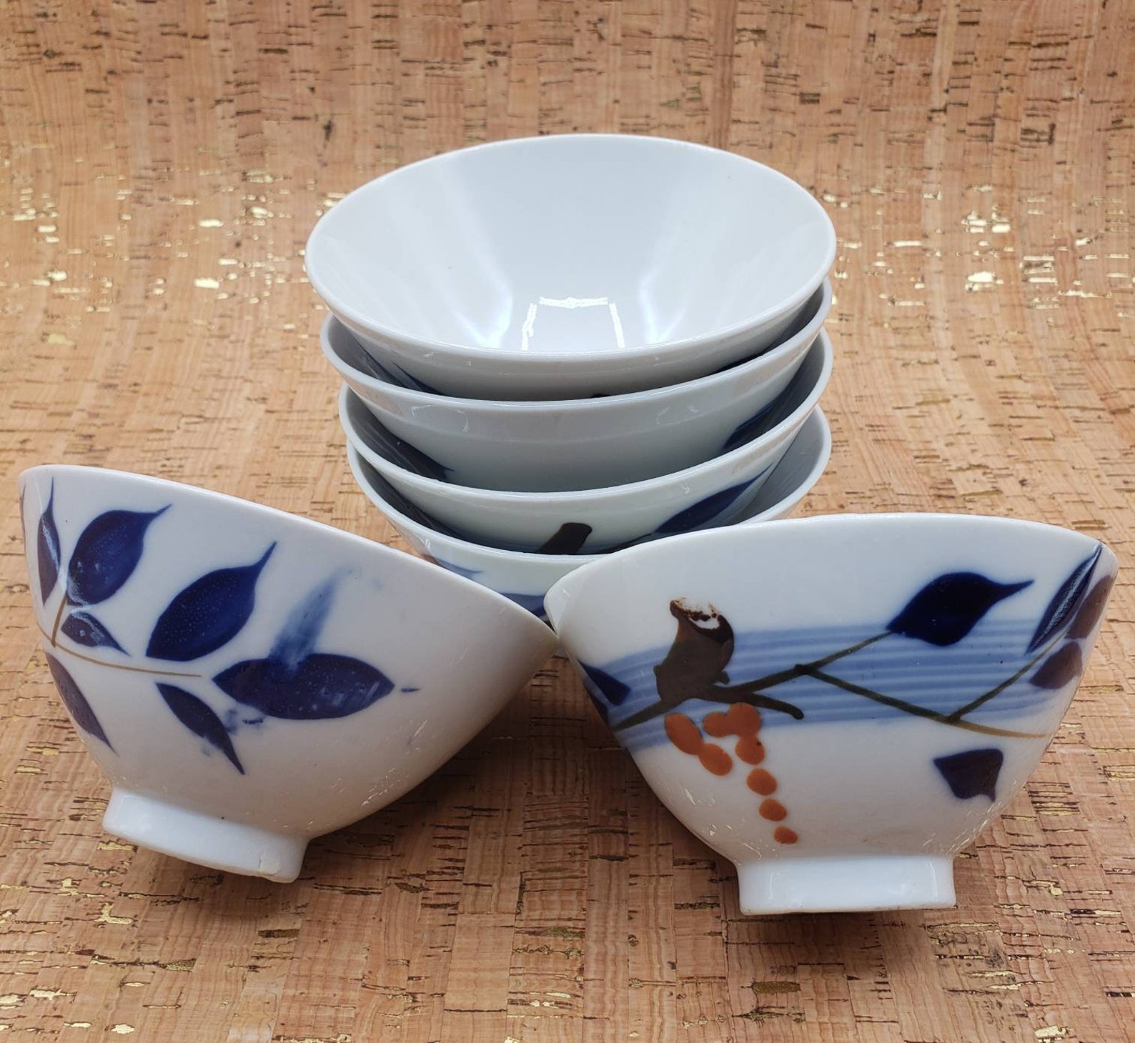 Vintage Japanese Porcelain Rice Cup Soup Noodle Bowl Blue & White MCM ...