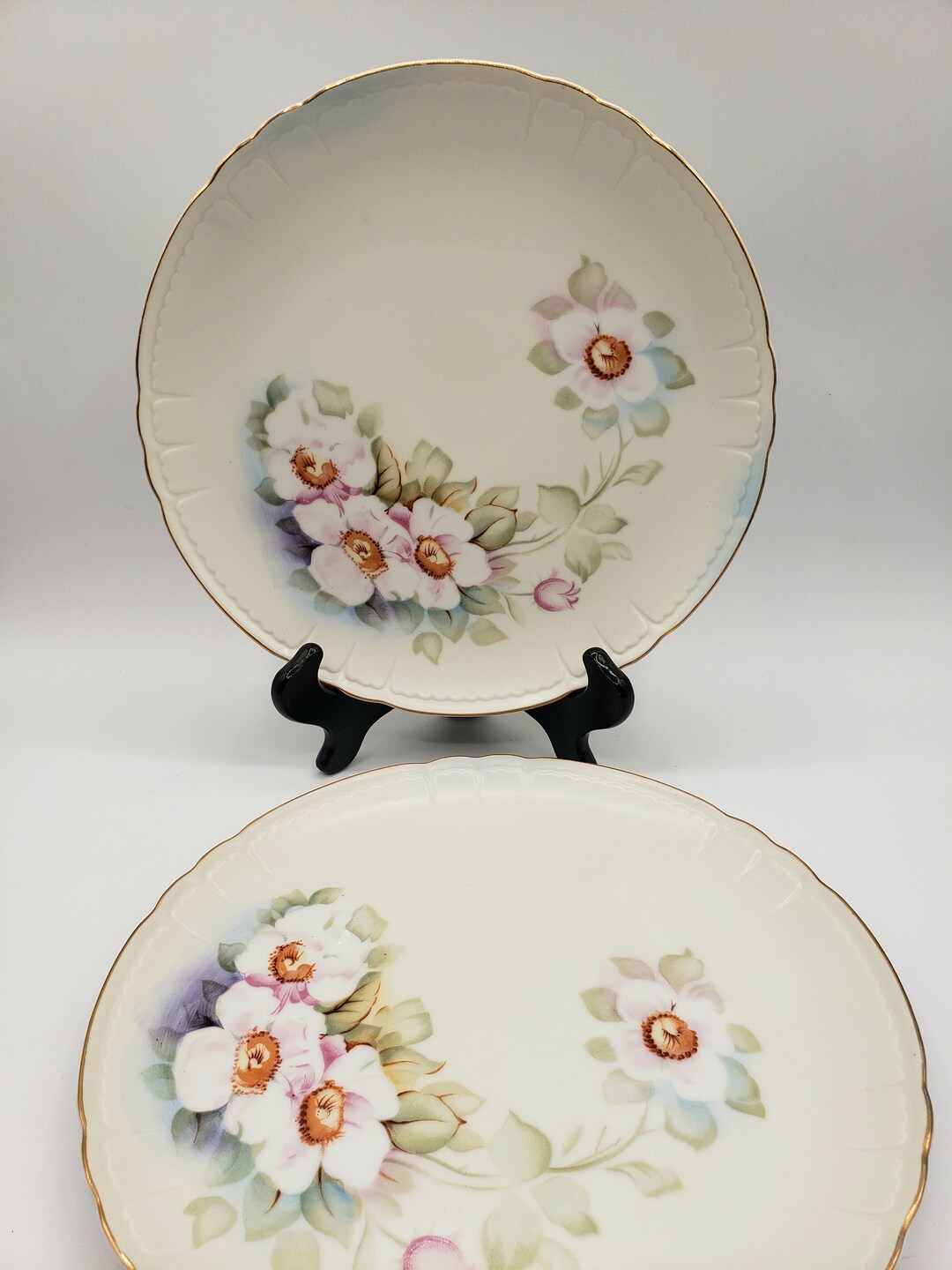 Lefton Japan Magnolia 9" Dinner Plates KF 2521 Floral Flowers & Leaves ...