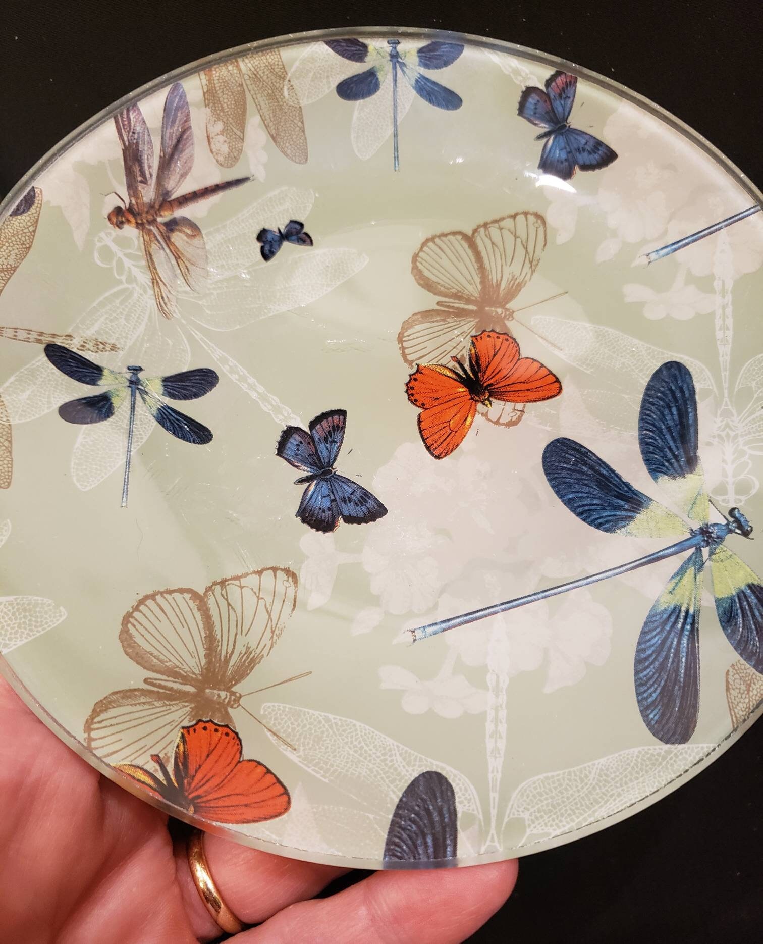 Dragonflies & Butterflies Plates Dessert Appetizer Set of 4 Sage Green ...