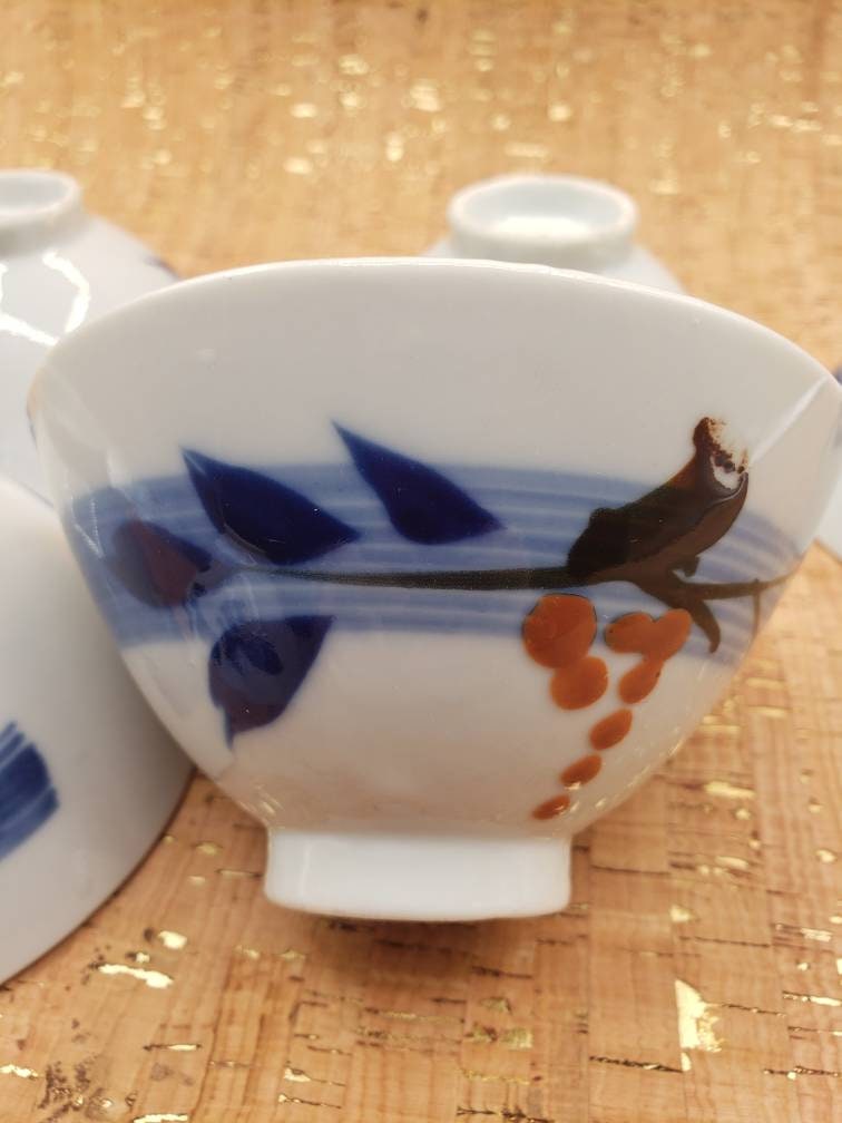 Vintage Japanese Porcelain Rice Cup Soup Noodle Bowl Blue & White MCM ...