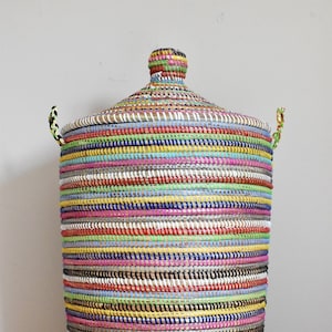 African Laundry Basket/hamper With Lid, Senegal Woven Basket, Storage ...