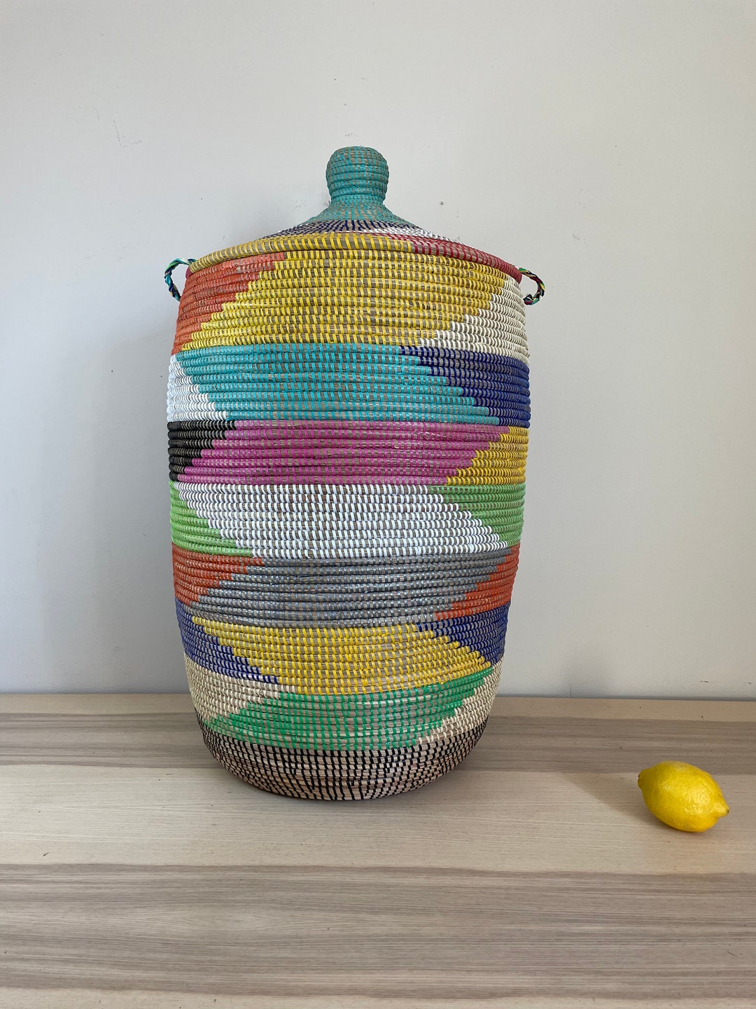 African Jumbo Woven Basket With Lid, Senegal Laundry Basket/hamper ...