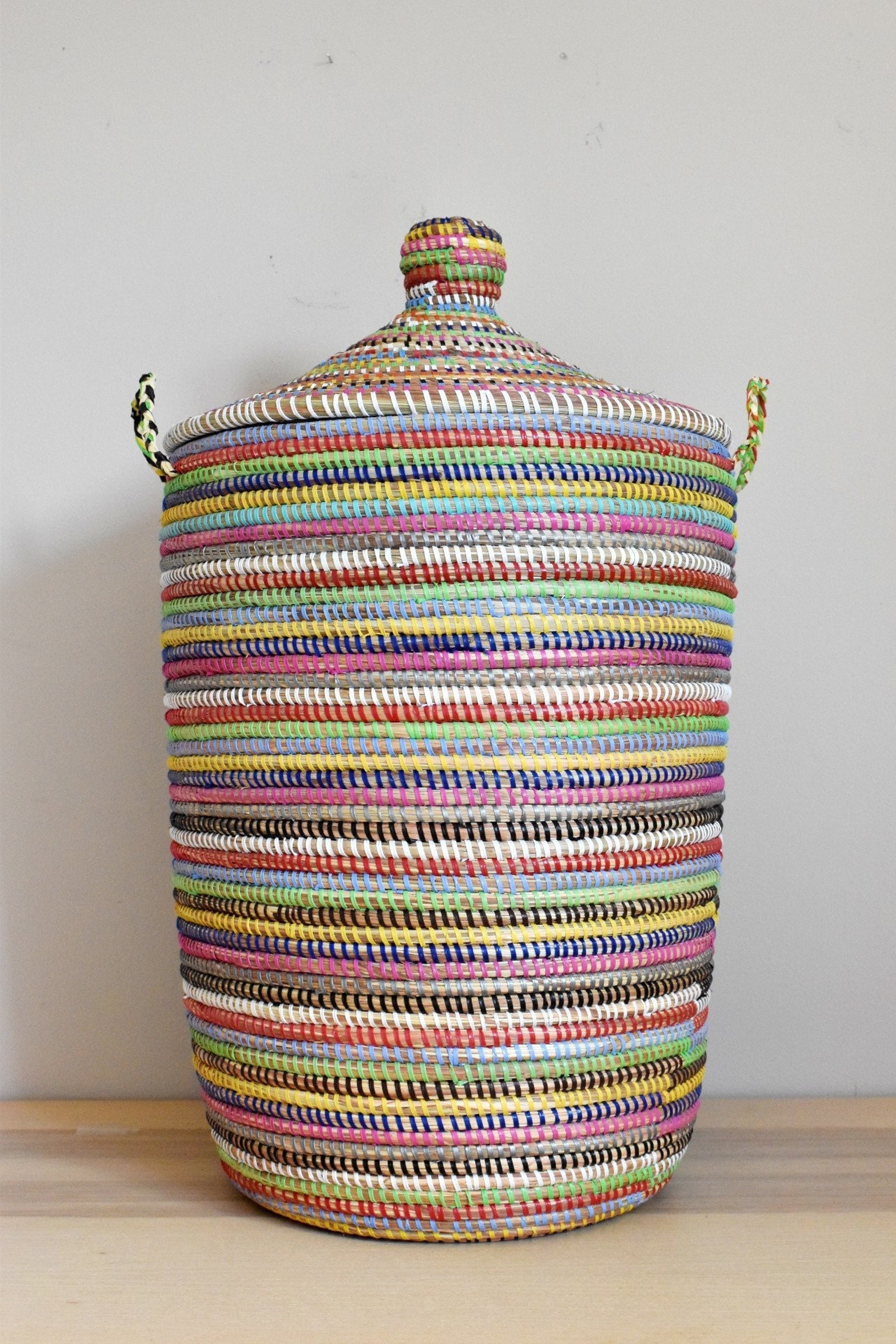 African Laundry Basket/hamper With Lid, Senegal Woven Basket, Storage ...