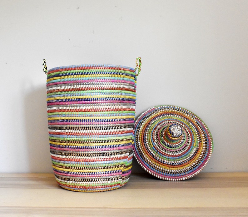 African Laundry Basket/hamper With Lid, Senegal Woven Basket, Storage ...