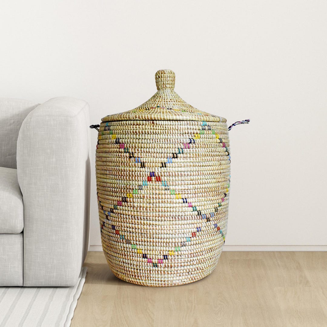 African Laundry Basket/hamper, Senegal Woven Basket, Storage Basket, 32 ...