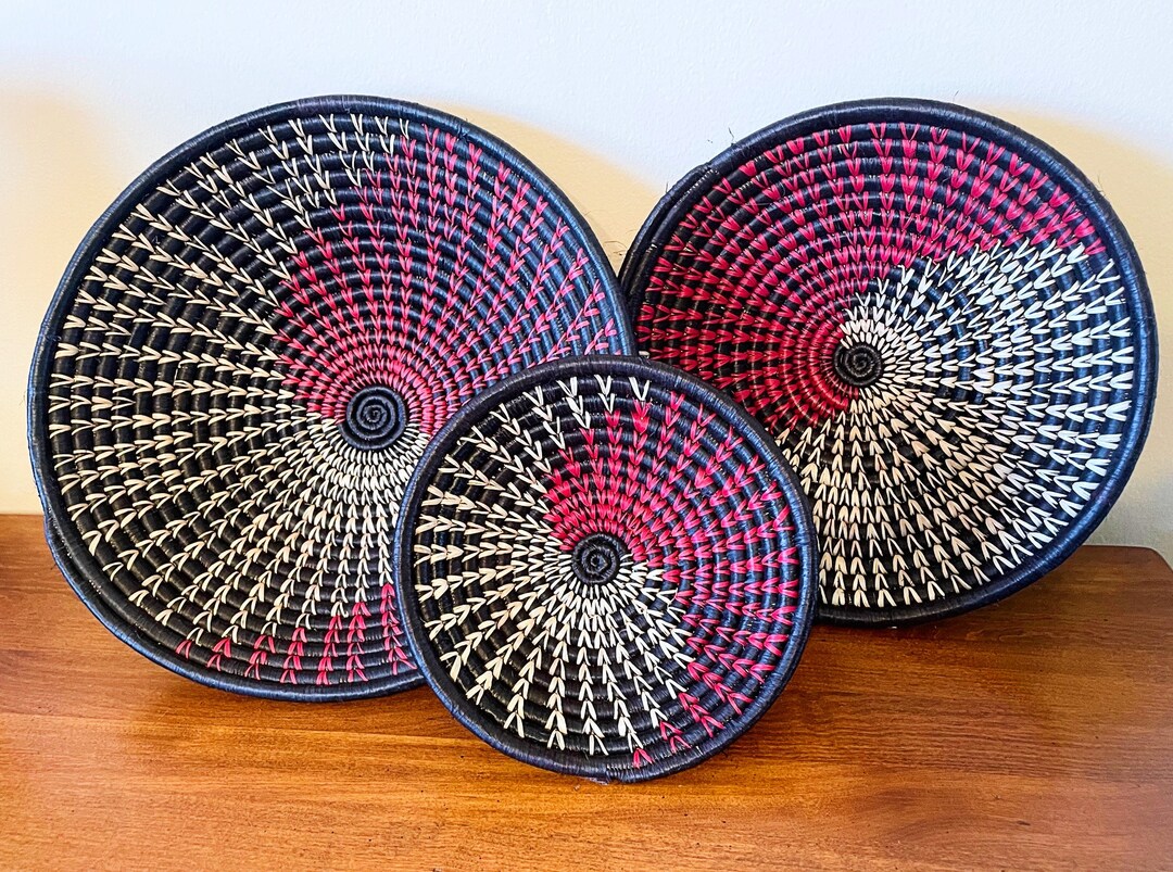 Set of 3 Rwanda Baskets, Woven Bowls, Natural Sisal Fiber, Dining ...