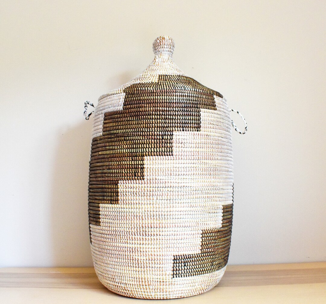 African Extra-large Woven Basket With Lid, Senegal Laundry Basket ...