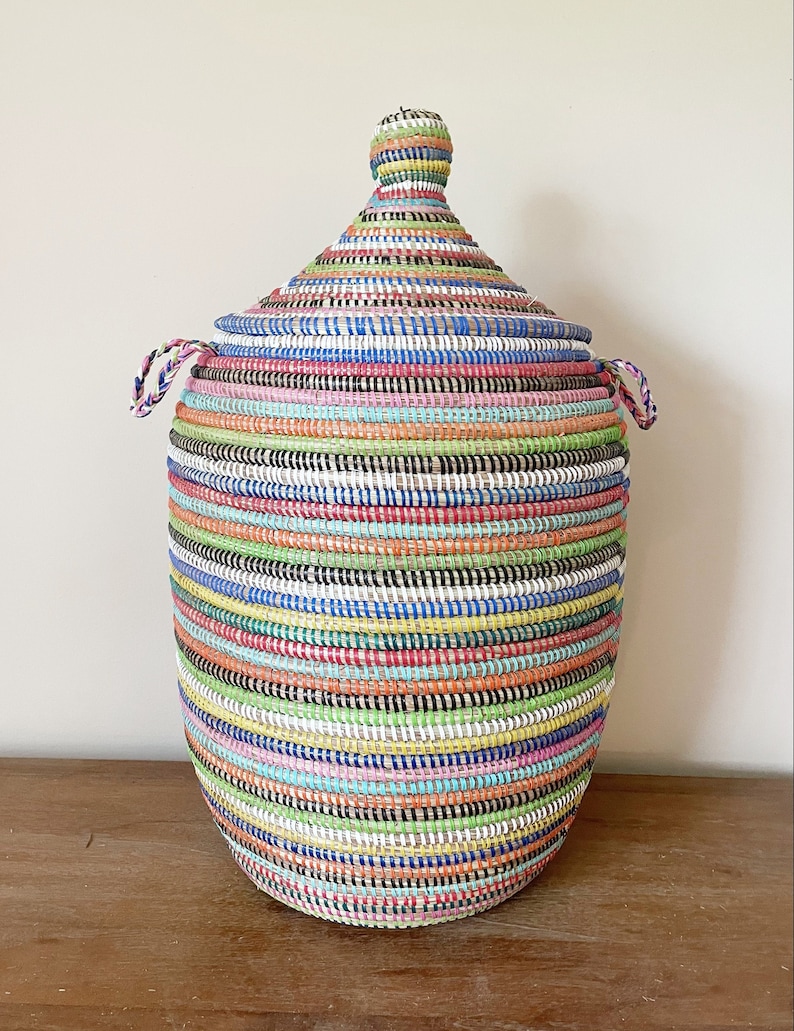 African Laundry Basket/hamper With Lid, Senegal Woven Basket, Storage ...