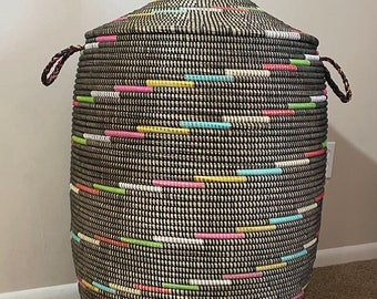African Extra-large Woven Basket With Lid, Senegal Laundry Basket ...