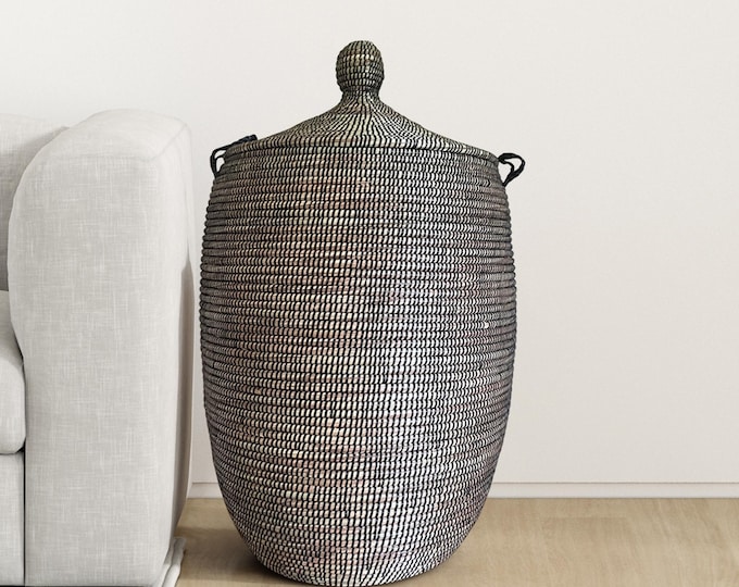 African Extra-large Woven Basket With Lid, Senegal Laundry Basket ...