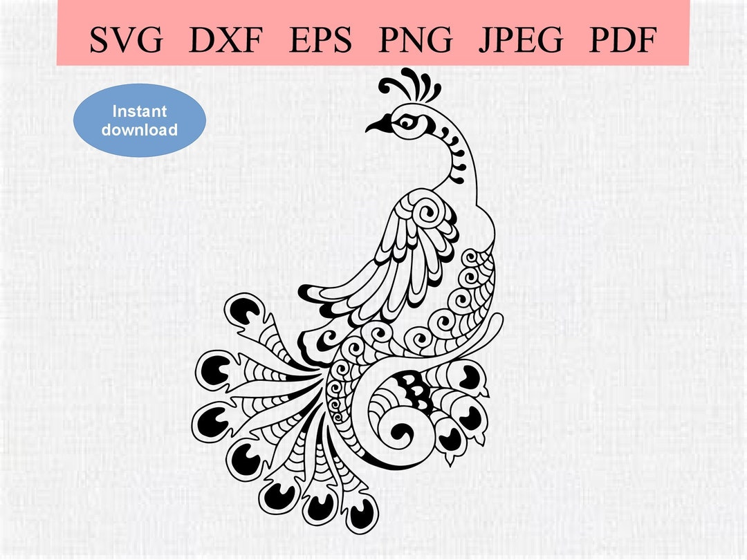 Abstract Peacock Bird / SVG DXF EPS / Hand Drawn Abstract Peafowl ...