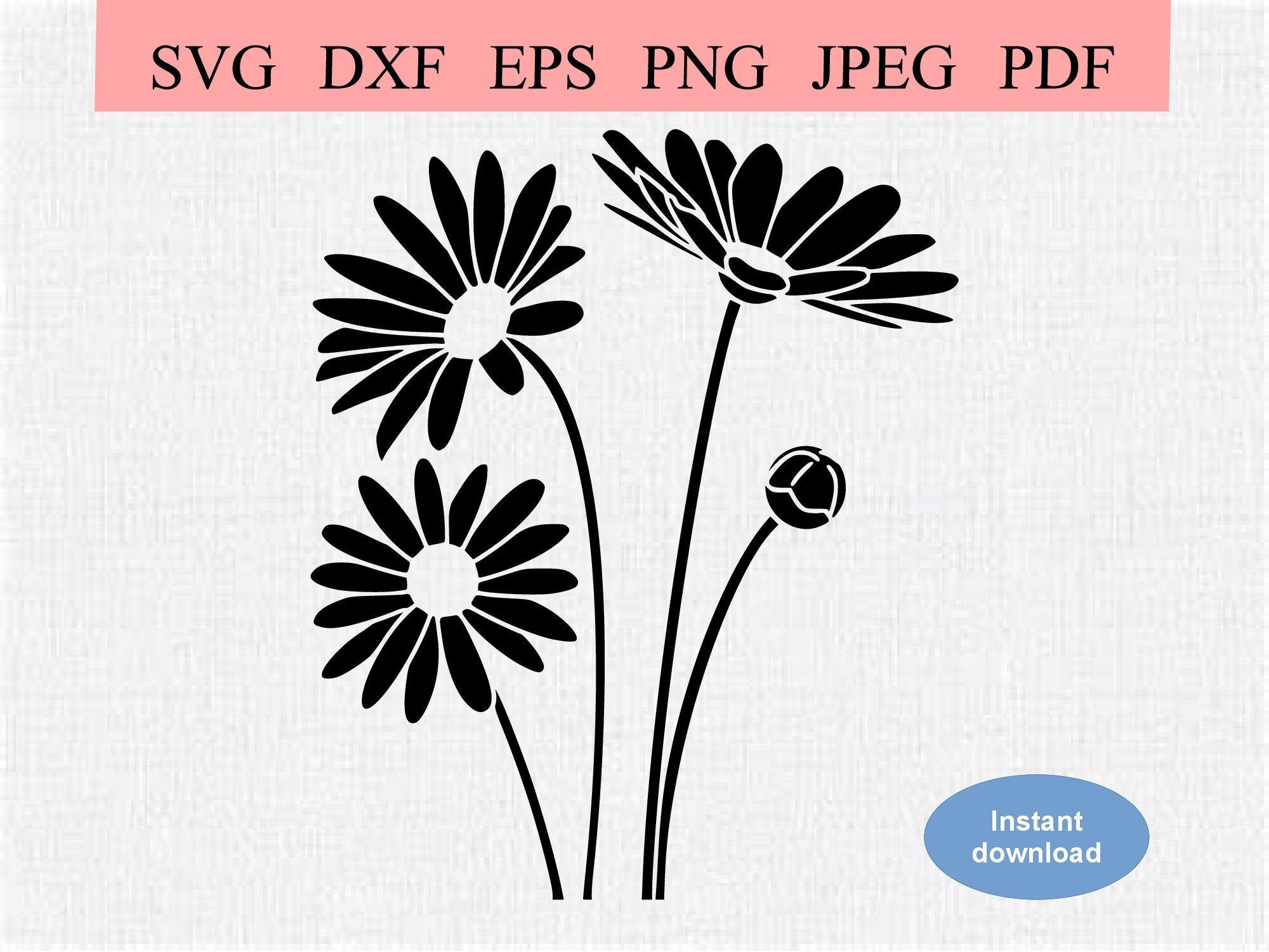 Wild Daisies Stencil / SVG DXF EPS / Pretty Blooming Daisy Flowers With ...