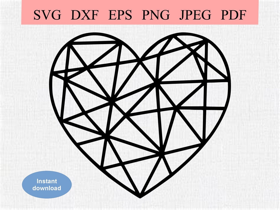 Abstract Geometric Heart / SVG DXF EPS / Heart Symbol Cut Into Pieces ...