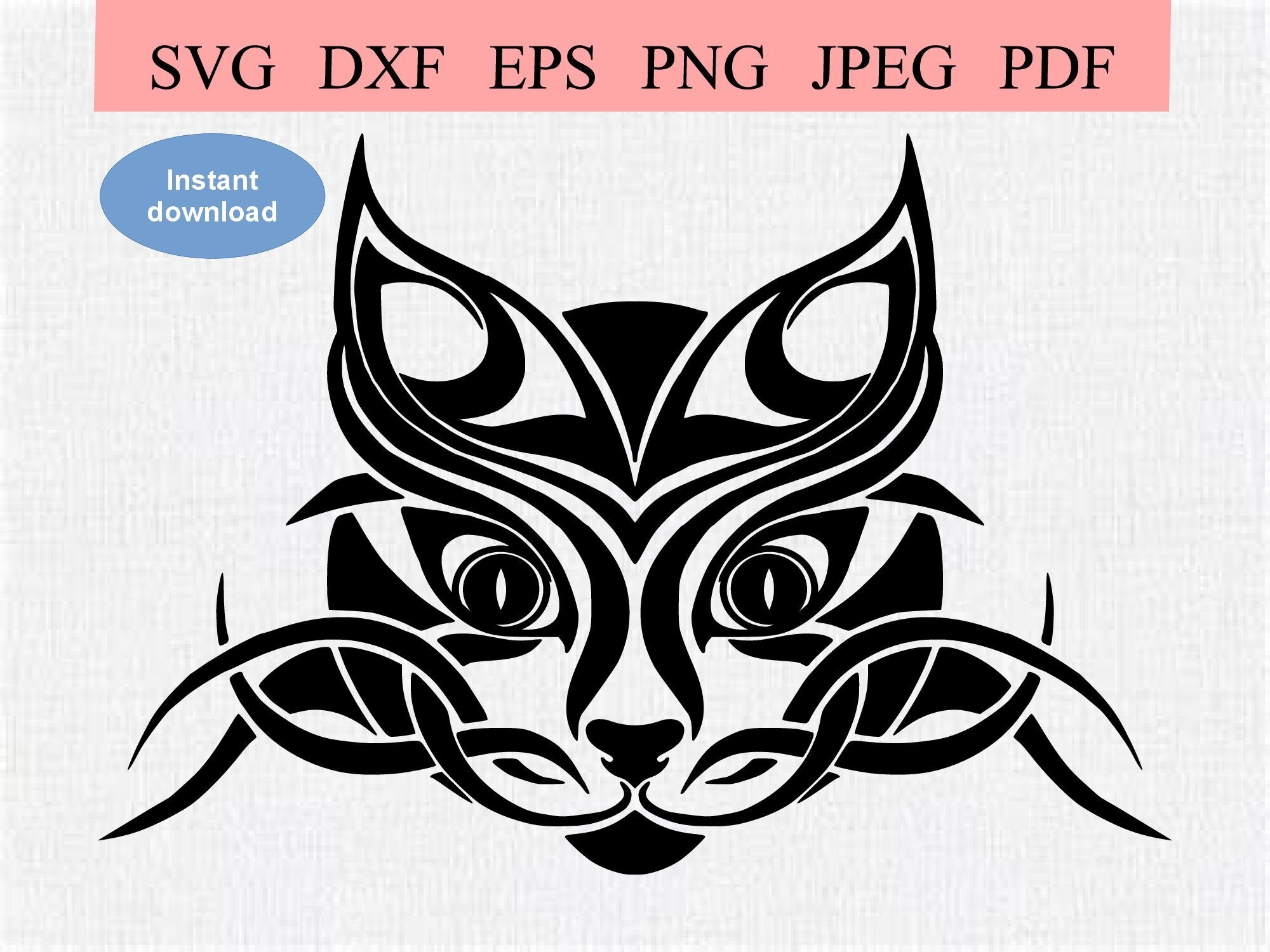Tribal Lynx Cat / SVG DXF EPS / Ornamental Abstract Lynx Kitten Face ...