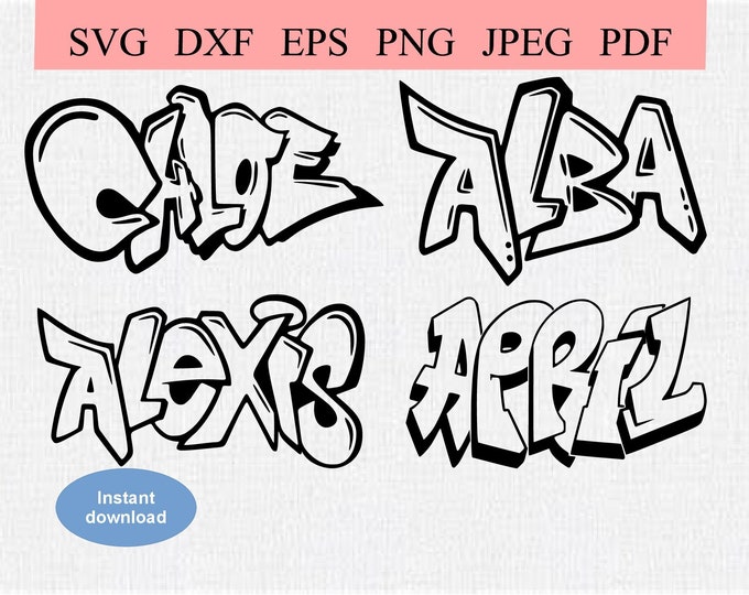 Allan Alex Alessio Amine / Graffiti Names / SVG DXF EPS / Hand Drawn ...