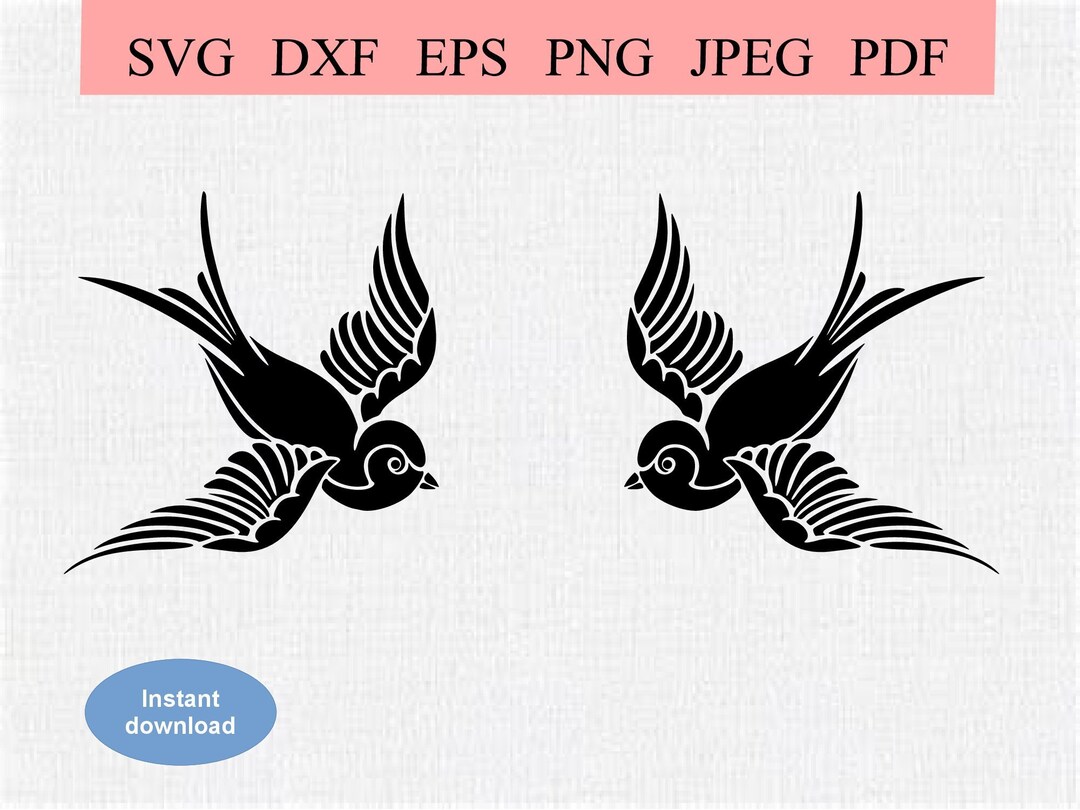 Sparrow Swallow Bird / SVG DXF EPS / Two Sparrows Flying / Two Swallows ...
