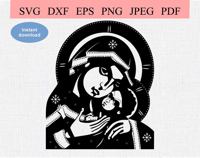 Madonna and Child Svg, Virgin Mary With Jesus Christ Svg, Elegant Black ...