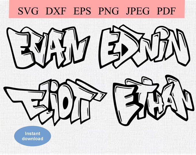 Allan Alex Alessio Amine / Graffiti Names / SVG DXF EPS / Hand Drawn ...