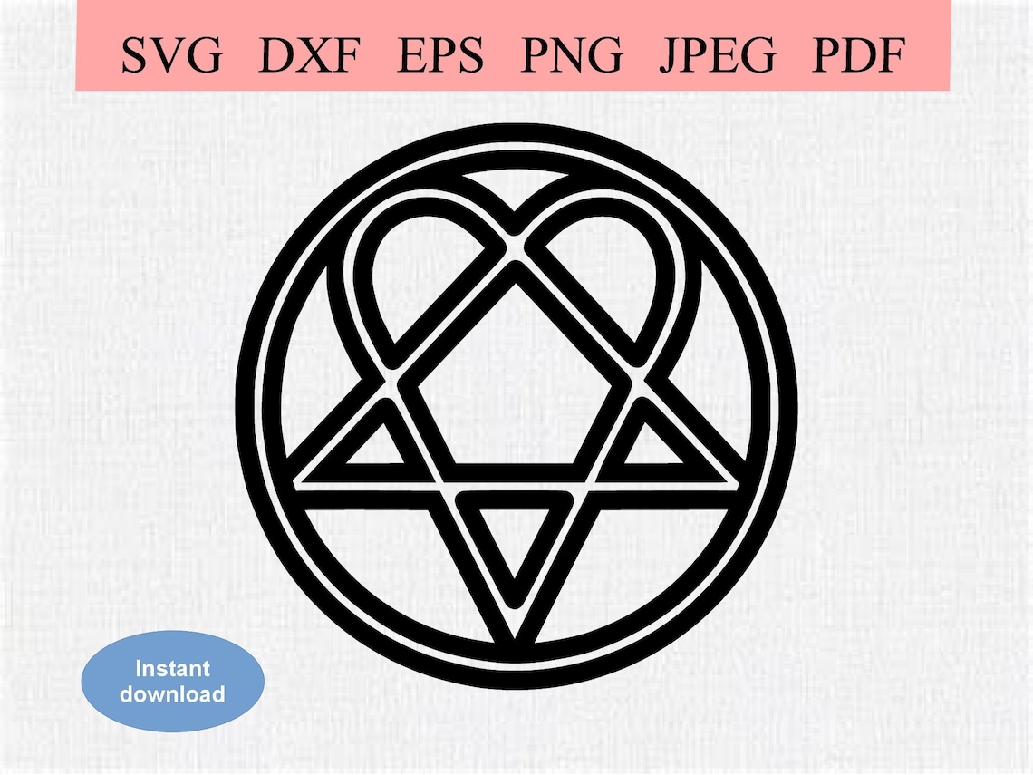 Heartagram Symbol / SVG DXF EPS / Heart Inside of a Pentagram Circle ...