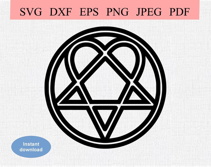 Heartagram Symbol / SVG DXF EPS / Heart Inside of a Pentagram Circle ...