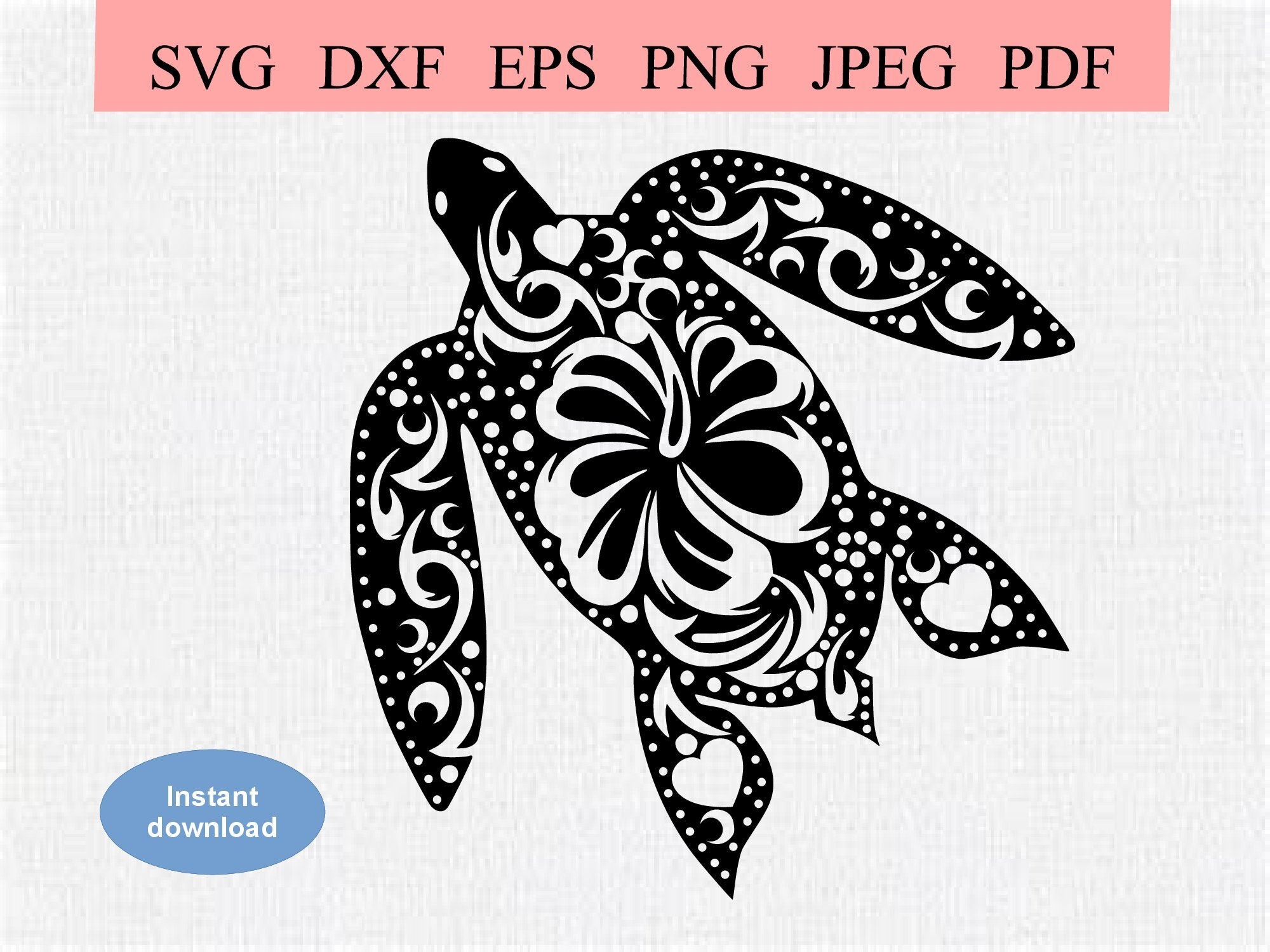 Tribal Hibiscus Turtle / SVG DXF EPS / Hawaiian Turtle With a Hibiscus ...