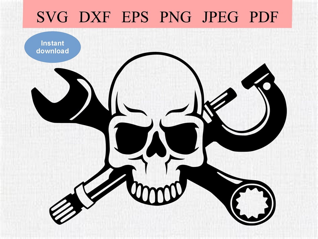 Skull Wrench Mechanic / SVG DXF EPS / Symmetrical Skull With a Wrench ...