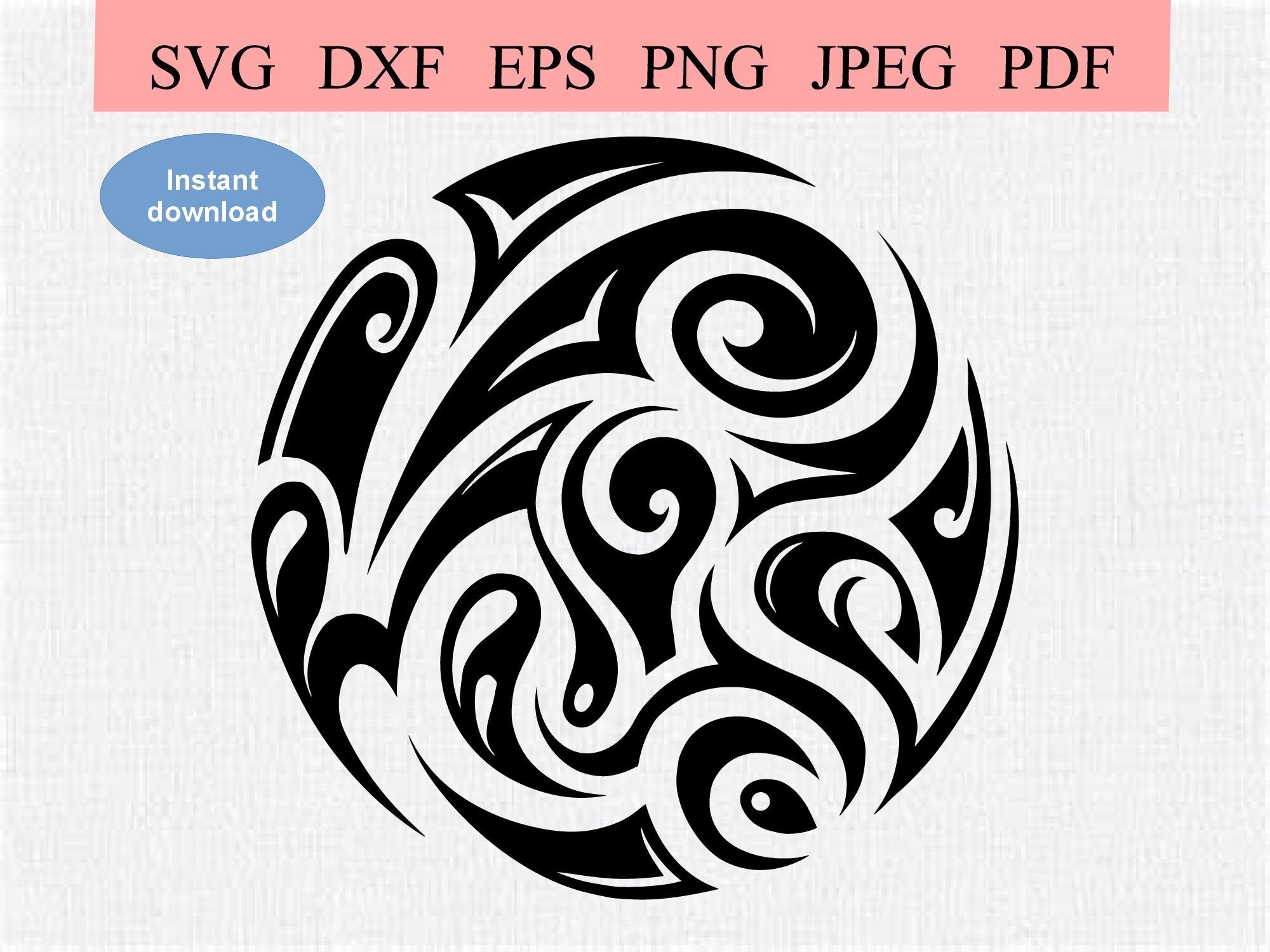 Abstract Full Moon / SVG DXF EPS / Abstract Circle With Swirly Water ...