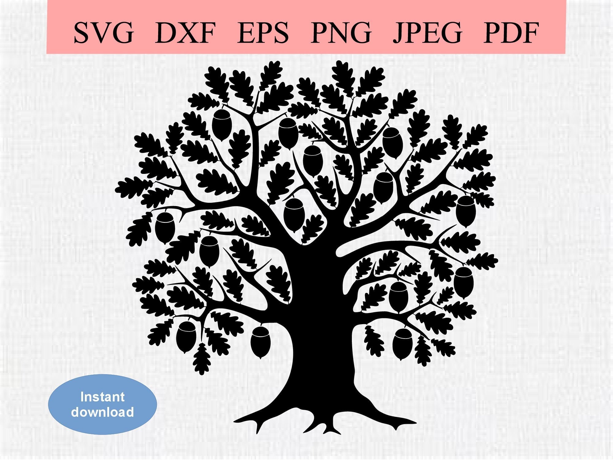 Abstract Oak Tree / SVG DXF EPS / Big Leafy Oak Tree With Lots of ...