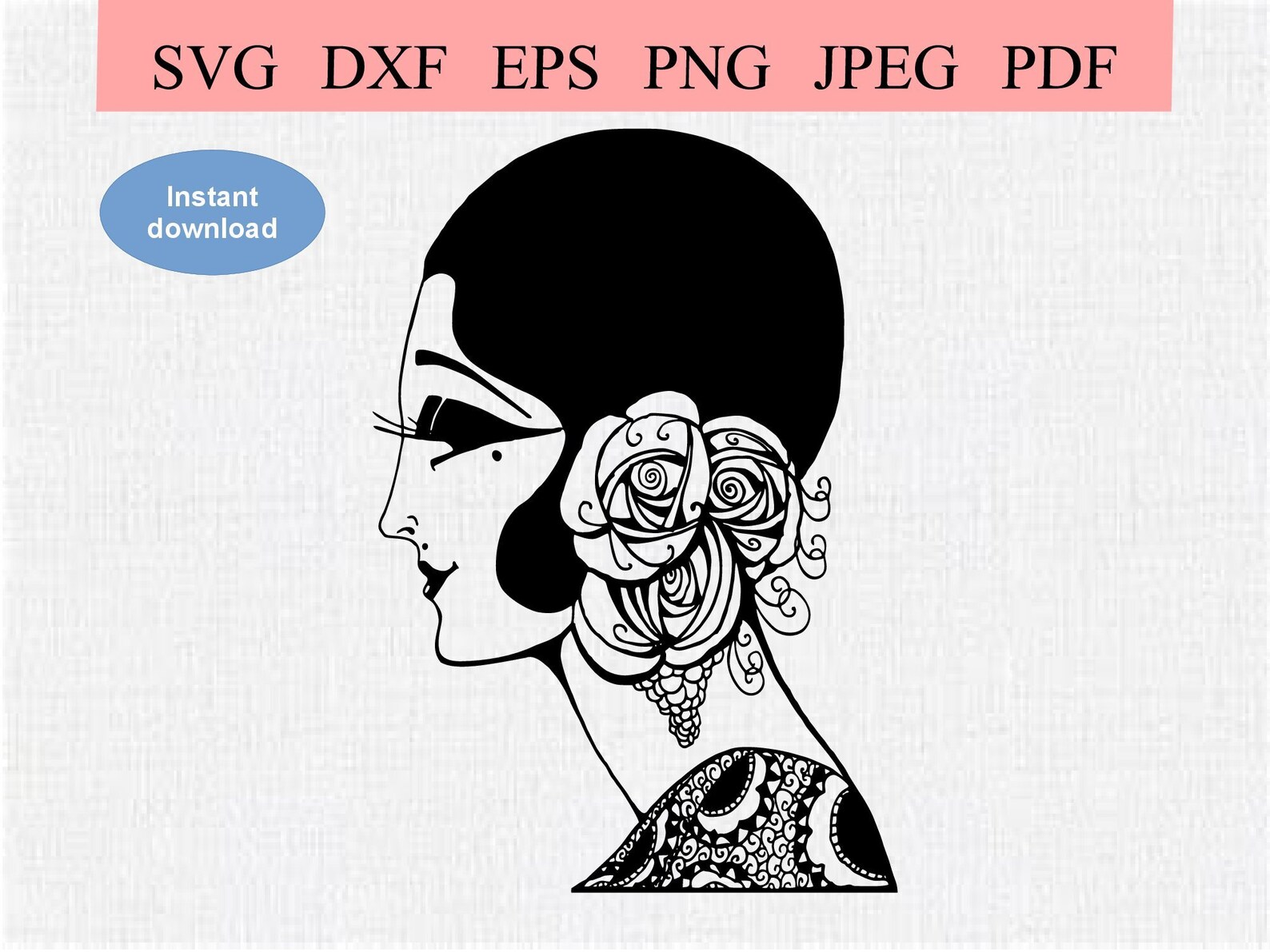 Flapper Girl, 1920s / SVG DXF EPS / Art Deco Woman With Long Eyelashes ...