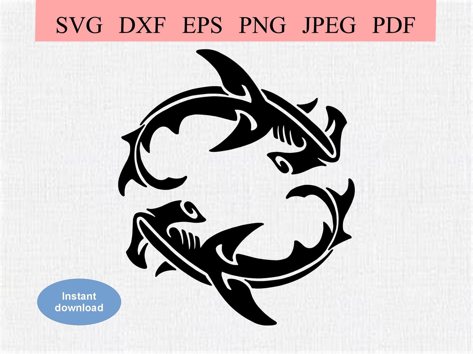 Tribal Hammerhead Sharks / SVG DXF EPS / Two Abstract Hammerhead Sharks ...